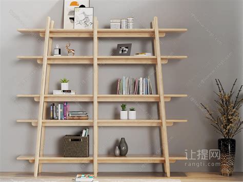 北欧实木梯形书架装饰柜3d模型下载 模型ID 70140 让提网