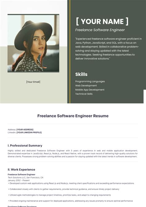 Freelance Software Engineer Resume Template To Edit Online