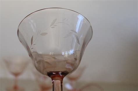 Vintage Pink Depression Glass Cocktail Glasses Panel Optic W Wheel