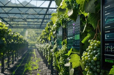 Vineyard With Virtual Screens Displaying Data Premium AI Generated Image