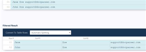 Convert To Table Rows Filter Docparser