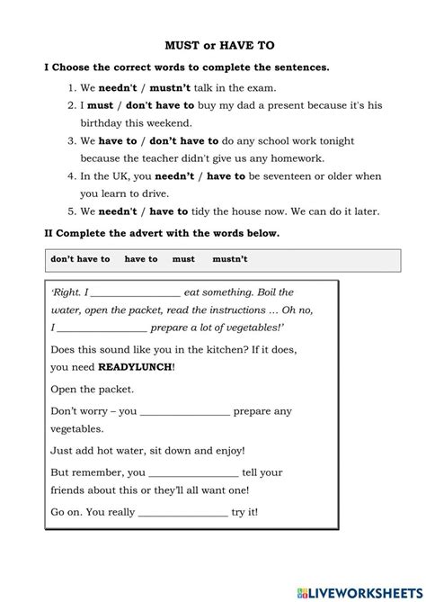 Modal Verbs Online Exercise For Pre Intermediate Live Worksheets