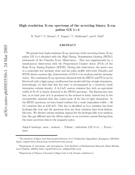 Pdf High Resolution X Ray Spectrum Of The Accreting Binary X Ray