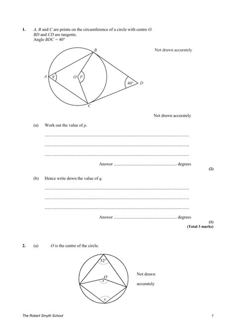 1 a b and c are points on the circumference of a circle with centre