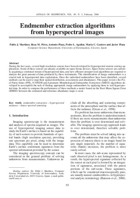 Pdf Endmember Extraction Algorithms From Hyperspectral Images
