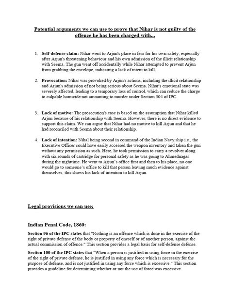 Potential Arguments We Can Use To Prove That Nihar Is Not Guilty Of The