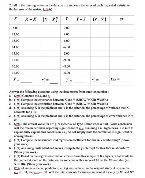 Solved 2 Fill In The Missing Values In The Data Matrix And Chegg Com