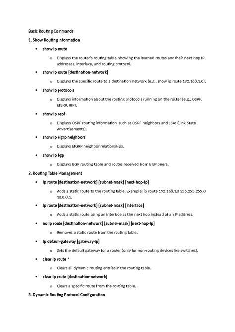 Basic Routing Commands Show Routing Information Show Ip Route O Displays The Router S Routing