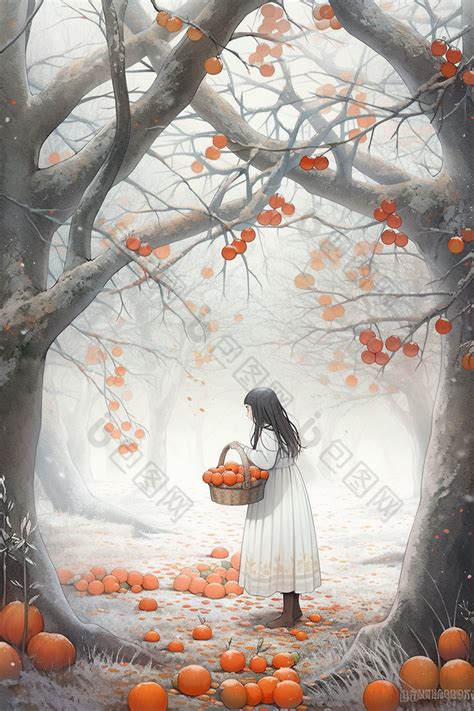 霜降节气女孩中国的插画图片 包图网