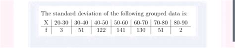The Standard Deviation Of The Following Grouped Data Is Begin{tabular}