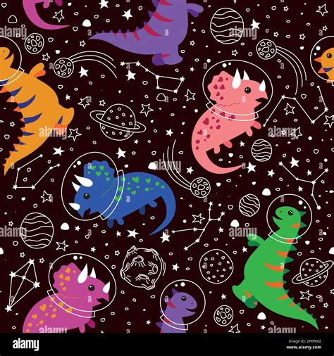 Cute Dinosaurs In Space Stock Vector Image And Art Alamy