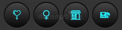 Set Female Gender And Heart Symbol Sex Shop Building And Disc With