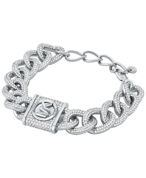 Michael Kors Platinum Plated Brass Pave Lock Statement Chain Bracelet