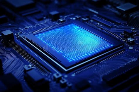 Abstract Dark Empty Background With Digital Blue Microchip Circuit Stock Illustration