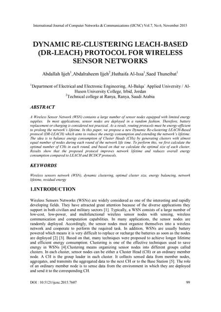 Dynamic Re Clustering Leach Based Dr Leach Protocol For Wireless