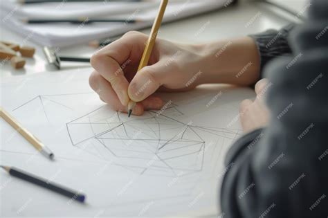 Premium Photo Person Drafting A Geometric Shape On Paper With A Pencil