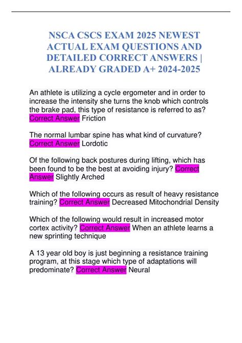 Nsca Cscs Exam 2025 Newest Actual Exam Questions And Detailed Correct