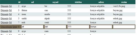Bilgileri Değiştirdikten Sonra Güncelleştir Düğmesine Basarak