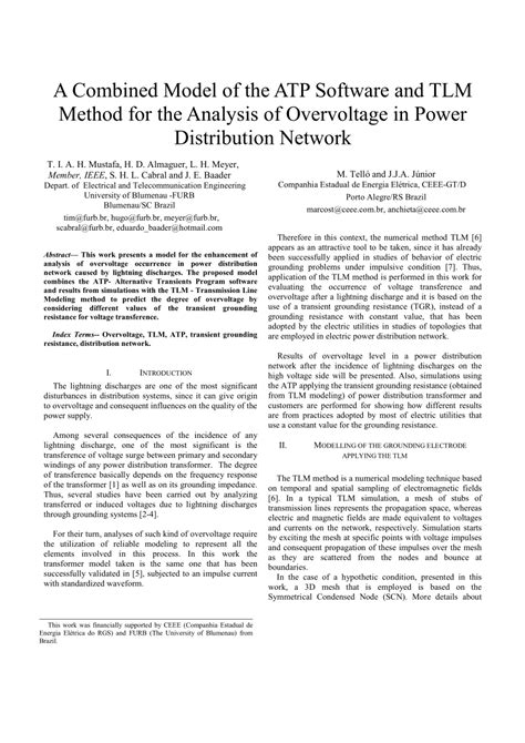 Pdf A Combined Model Of The Atp Software And Tlm Method For The Analysis Of Overvoltage In