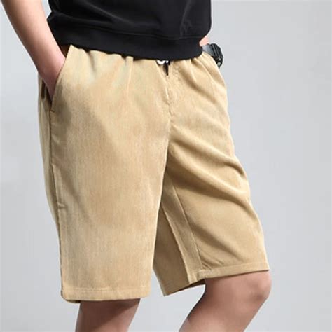 Vintage Casual Shorts Men Big Size Knee Length Khaki Elastic Waist