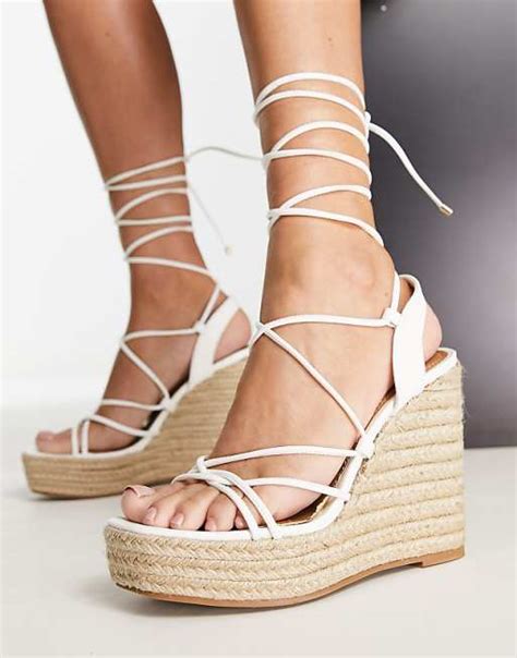 Asos Design Tibby Zeppe Alte Con Laccetti Bianche Asos