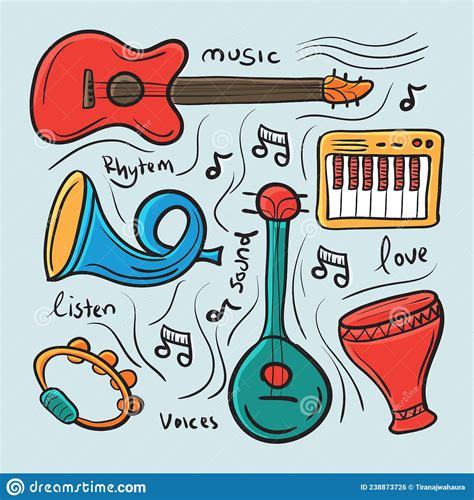 Elemento De Música Doodle Conjunto Ilustración Dibujada a Mano Ilustración del Vector