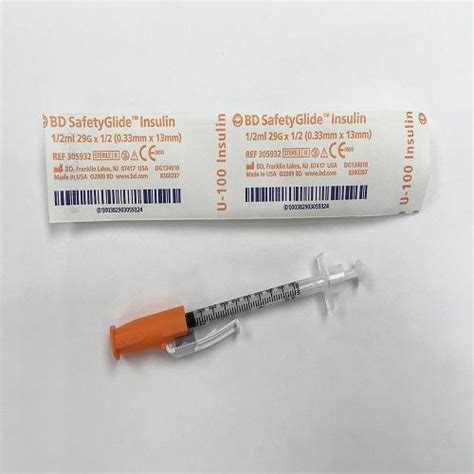 Bd Safety Glide 05ml U 100 Insulin Syringe 28g X 05 With Safety Nee