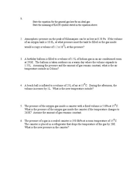 Gas Laws Worksheet 2 Pdf