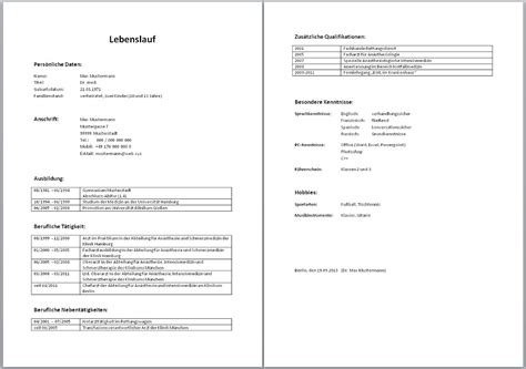 Tabellarischer Lebenslauf Muster Aufbau Word Vorlage Beispiel