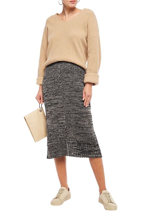 Pringle Of Scotland Ribbed Mélange Wool And Cotton Blend Midi Skirt