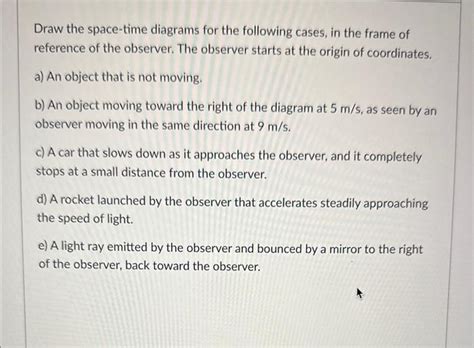 Solved Draw The Space Time Diagrams For The Following Cases