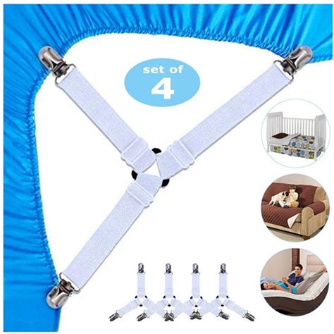 Duslogis Bed Sheet Straps Set 4 Pcs White Sheet Holders For Corners