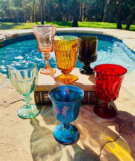 Vintage Colored Mismatched 6 Wine Goblets Mixed Set Of Six Etsy