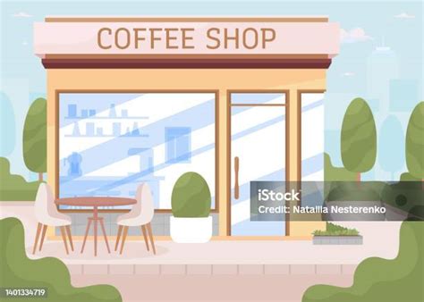 도시 거리의 작은 커피 숍 플랫 컬러 벡터 일러스트 레이 션 상점에 대한 스톡 벡터 아트 및 기타 이미지 상점 카페 0명 Istock