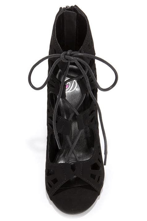 Pretty Peep Toe Booties Black Booties Lace Up Heels 3200