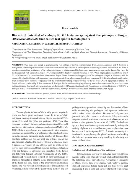 Pdf Biocontrol Potential Of Endophytic Trichoderma Sp Against The Pathogenic Fungus