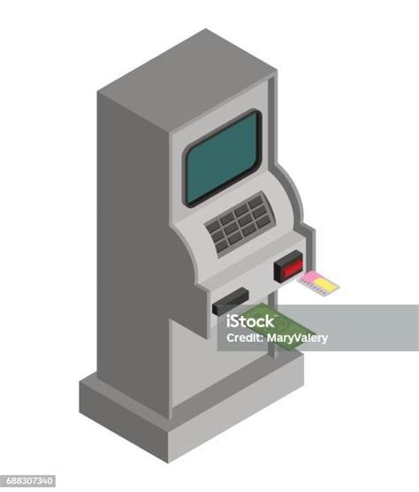 Atm 아이소메트리 고립 현금 인출기 흰색 바탕에 돈을 발행 금융 기구 구매에 대한 스톡 벡터 아트 및 기타 이미지 구매