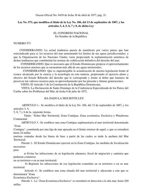Ley No 573 Que Modifica El Título De La Ley No 186 Del 13 De