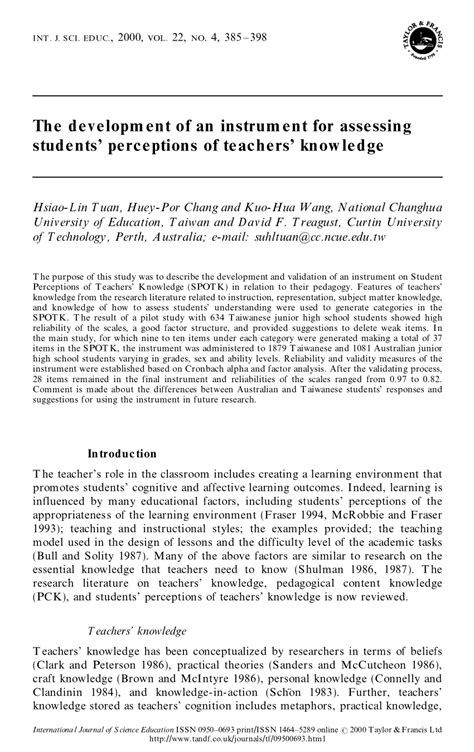 Pdf The Development Of An Instrument For Assessing Students