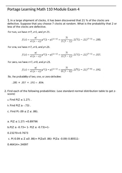 MATH 110 Module 4 Exam Questions And Answers Portage Learning MATH