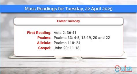 Daily Mass Readings For Tuesday 22 April 2025 Catholic Gallery