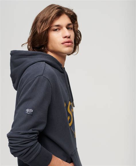 Sweat à Capuche à Logo Et Motif Workwear Bleu Marine Français Pour