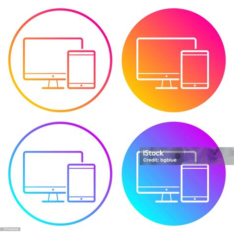 데스크톱 컴퓨터 및 태블릿 Pc 색상 그라데이션이 있는 둥근 아이콘 Brand Name Smart Phone에 대한 스톡 벡터 아트 및 기타 이미지 Brand Name
