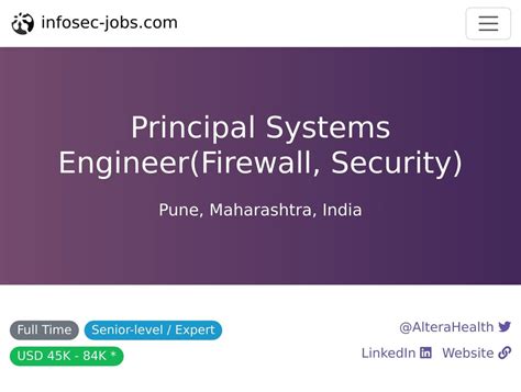 Hiring Principal Systems Engineerfirewall Security In Pune Maharashtra India Rinfosecjobs