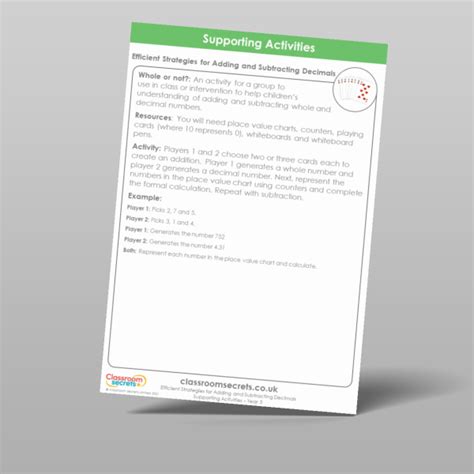 Year Efficient Strategies For Adding And Subtracting Decimals Supporting Activity Resource