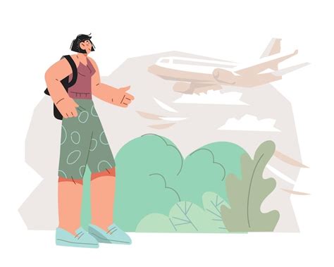 Touristin Die Mit Dem Flugzeug In Den Urlaub Reist Flache