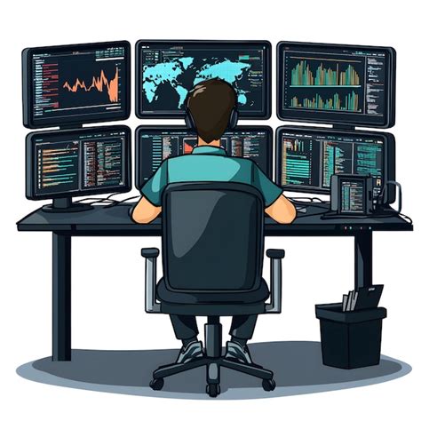 Analyst Monitoring Multiple Screens With Global Data And Graphs In A