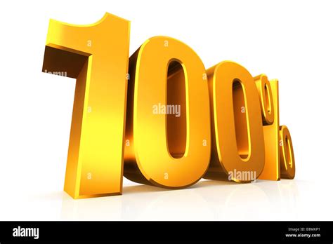 3D Render Text In 100 Percent In Gold On White Background With