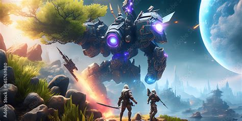 Futuristic Mech Video Game Concept Art Generative Ai Stock