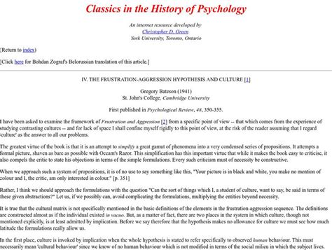 Classics History Of Psychology Frustration Aggression Hypothesis Culture Primary For 9th 10th